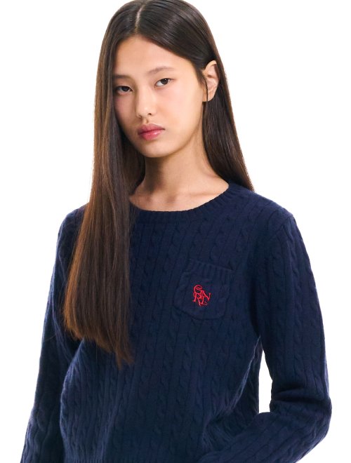 MUSINSA | GENERAL IDEA GNRL Wool Pocket Cable Pullover [NAVY] / WBC4L05525