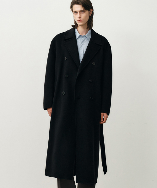 MUSINSA | DRAW FIT Handmade cashmere double robe coat [BLACK]