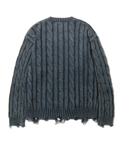 MUSINSA | TRILLION Vintage washed damaged cable knit (BLUE)
