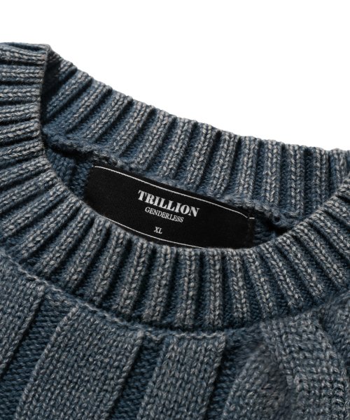 MUSINSA | TRILLION Vintage washed damaged cable knit (BLUE)