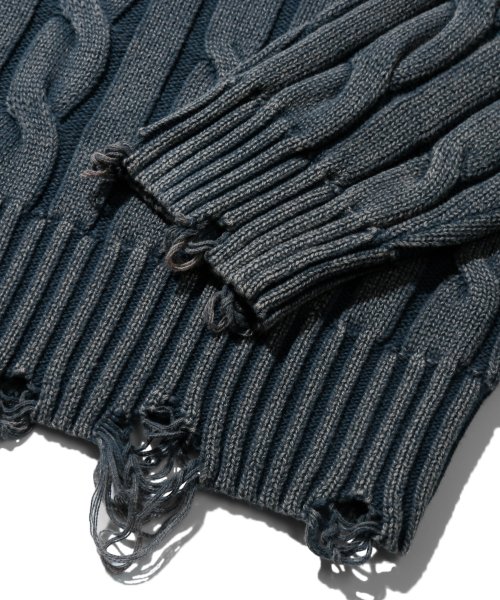 MUSINSA | TRILLION Vintage washed damaged cable knit (BLUE)