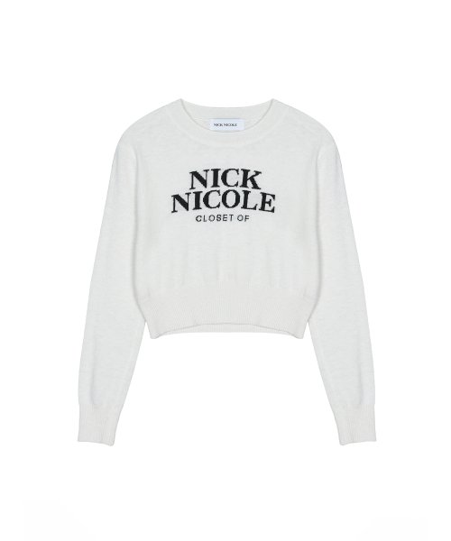 MUSINSA公式 | NICK&NICOLE CASHMERE NICOLE LOGO CROP JACQUARD KNIT_IVORY