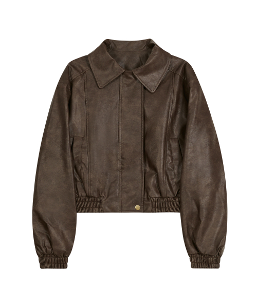 MUSINSA | VIVABROWN 85-VIVAJ005 [Vegan Leather] Vintage Shape Cropped Blouson Leather Jacket ...
