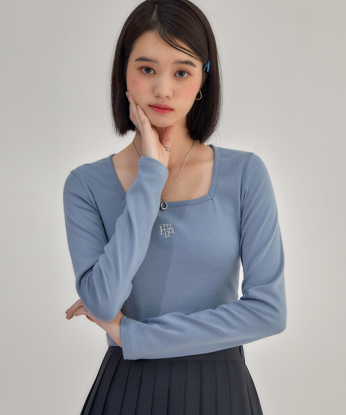 MUSINSA | MUAHMUAH Square Neck Crop Long Sleeve [Blue]