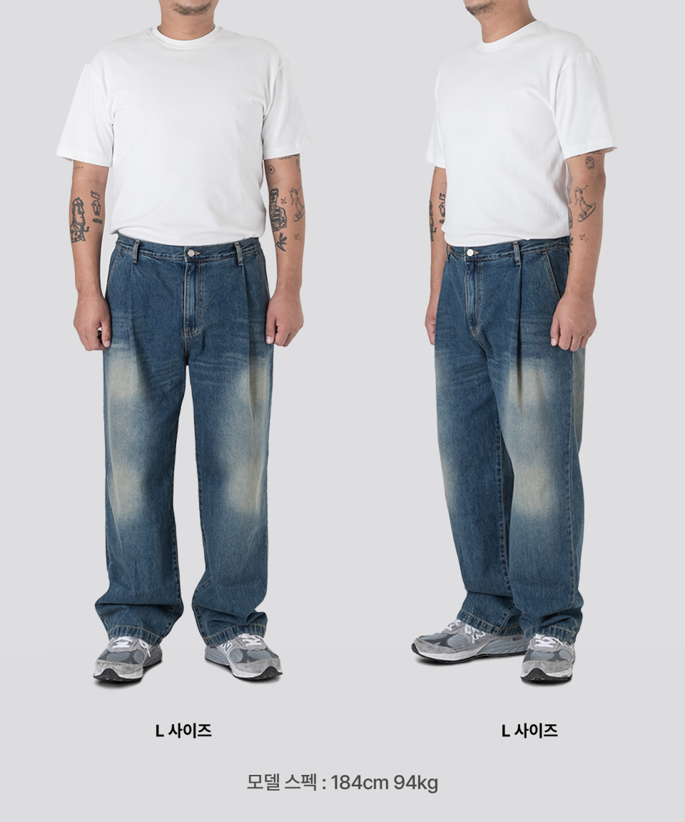 빈티지 밴딩 데님 팬츠 미드 워시드_BEARDEDKID