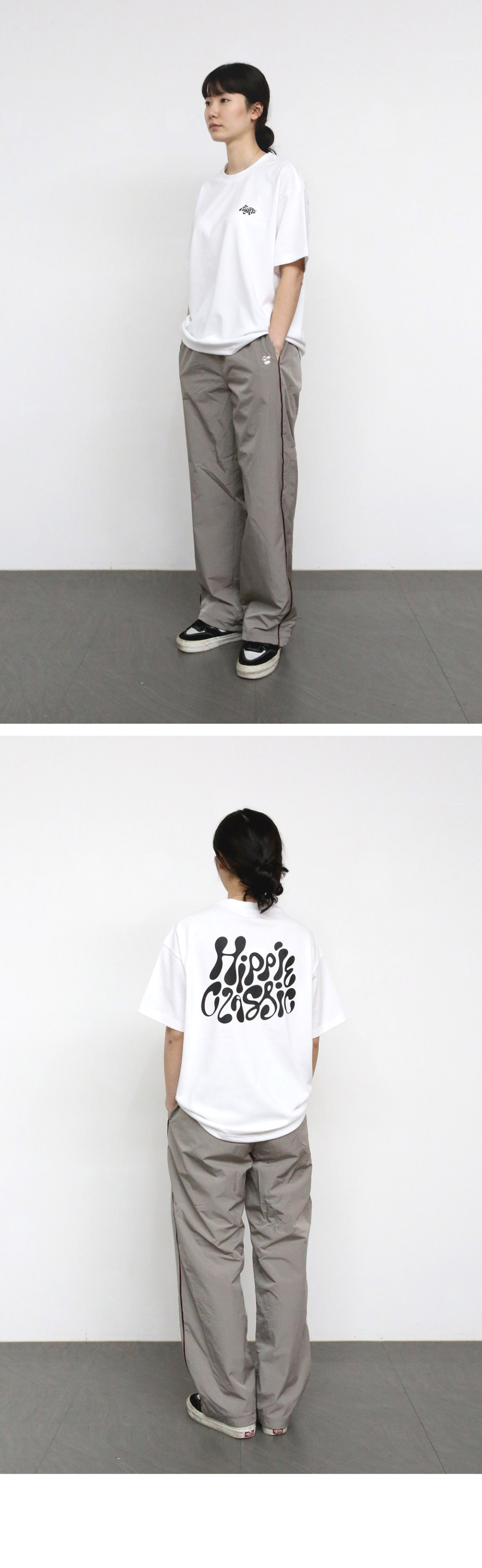 MUSINSA | KIJIKO Piping symbol logo track pants Brown