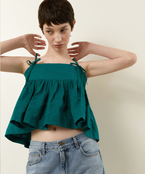 MUSINSA | LADY VOLUME JACQUARD COTTON STRING TOP_GREEN