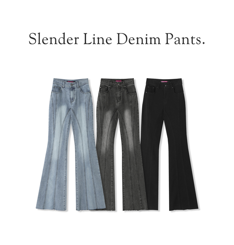MUSINSA | VIVACIOUS Slender Line Denim Pants BLACK