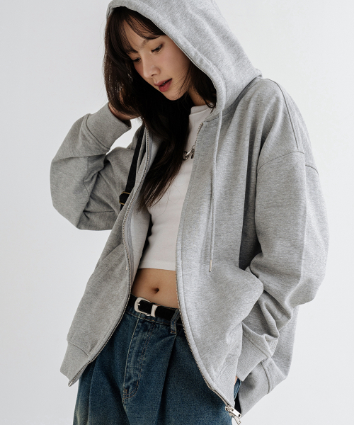 MUSINSA | LEMAIN SECOND 2WAY OVERFIT SWEAT HOOD ZIP-UP [GRAY]