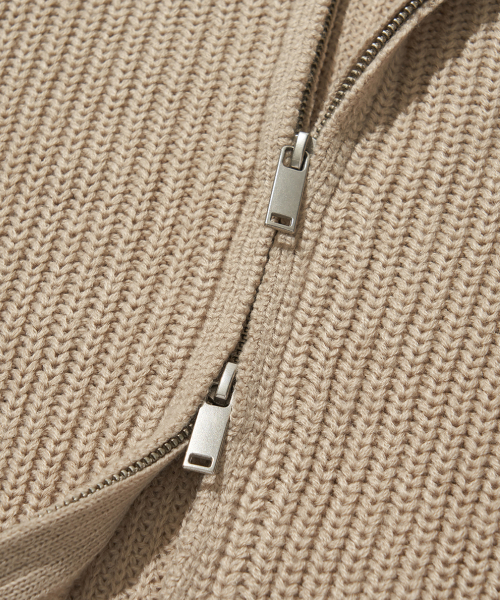 MUSINSA | AGOD Refined two-way knit zip-up [beige]
