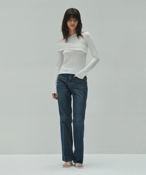 MUSINSA DIAGONAL ONE OFF SHOULDER TOP white