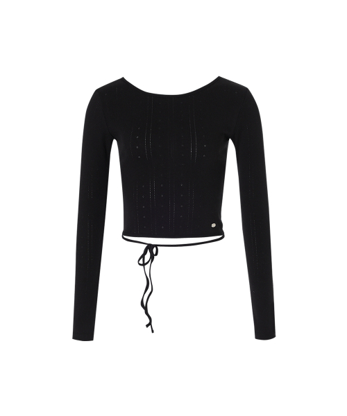 MUSINSA公式 | CRANK Eyelet string crop top_black
