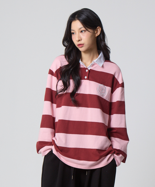MUSINSA | UNKNOWN PLANET Striped rugby collar shirt pink