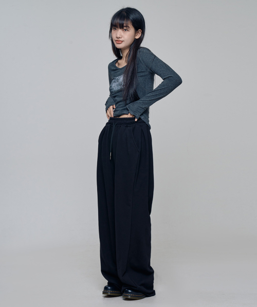 MUSINSA | CHICKS Lowa Side Wide Pants Black