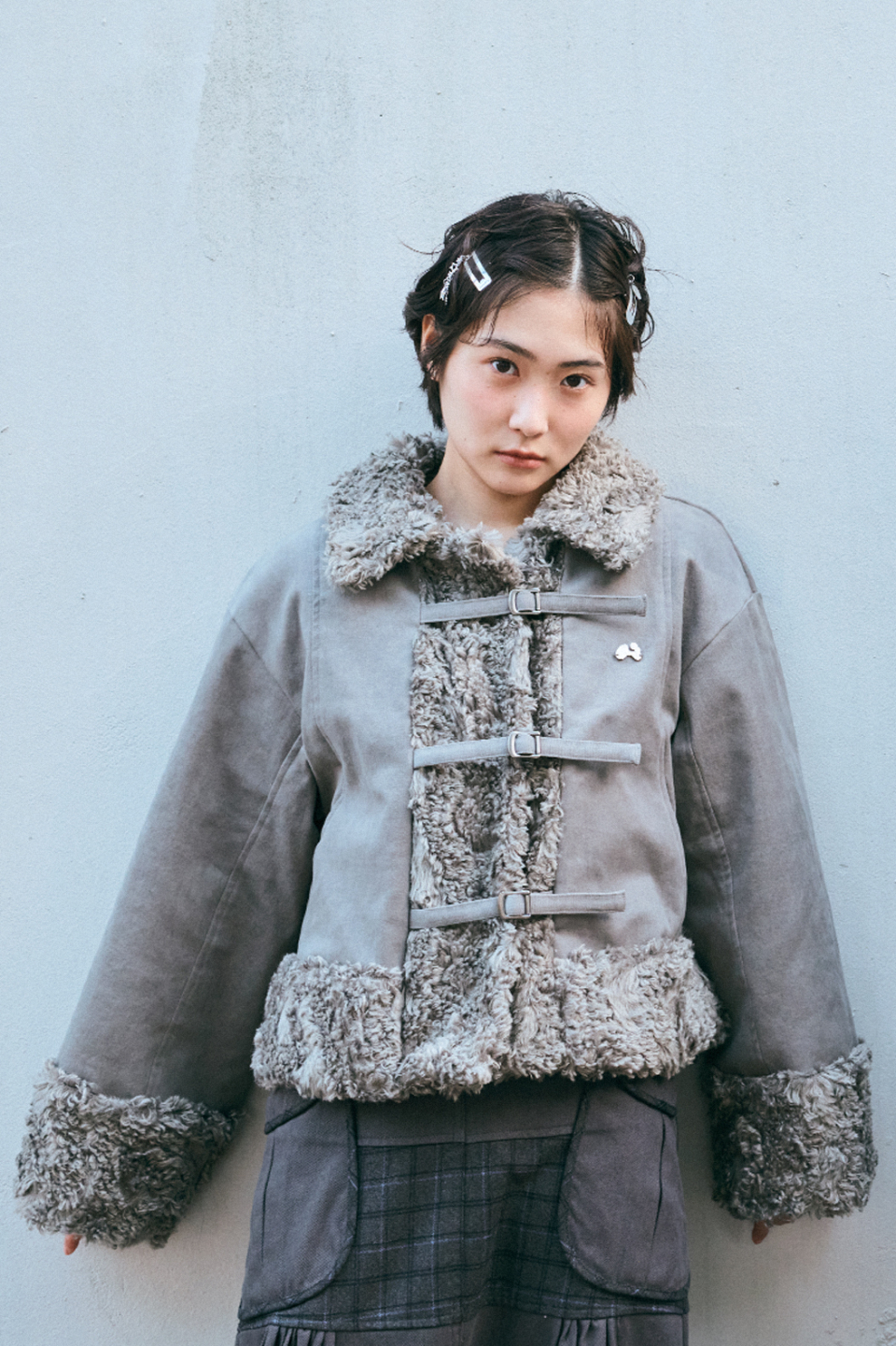 MUSINSA | HUG YOUR SKIN Shearing fur jacket (Khaki)