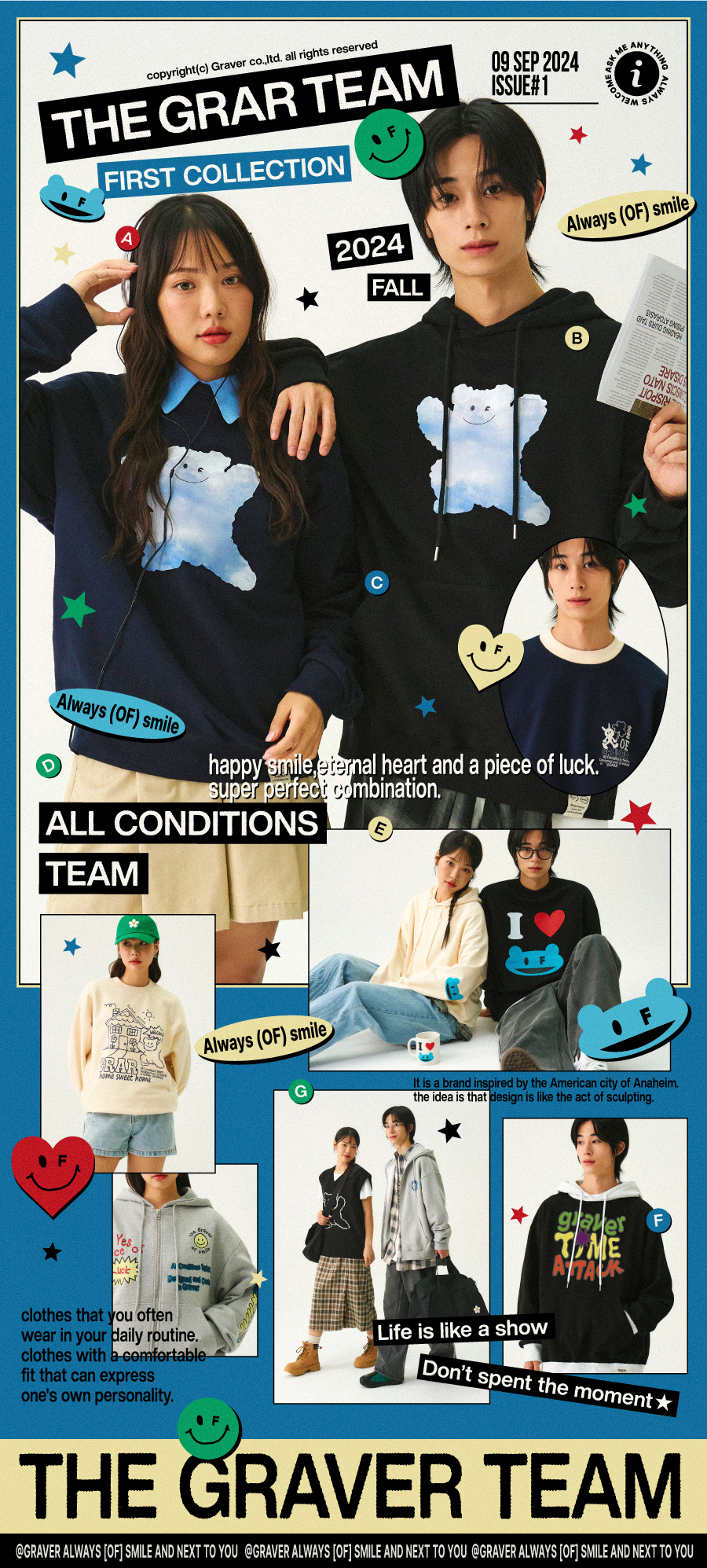 MUSINSA | GRAVER [UNISEX]Multi-line Bear Smile Man to Man_Cream