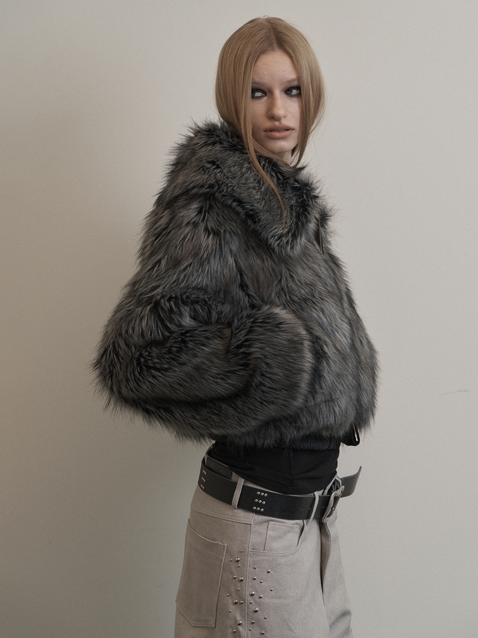 셋업이엑스이(SETUP-EXE) FUR SHORT JACKET / CHARCOAL - 사이즈 & 후기 | 무신사