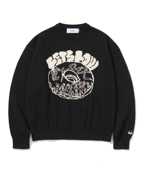 MUSINSA | KNITTED [NITTED X QWER DEMO] Let's Love Donut Round Knit BLACK