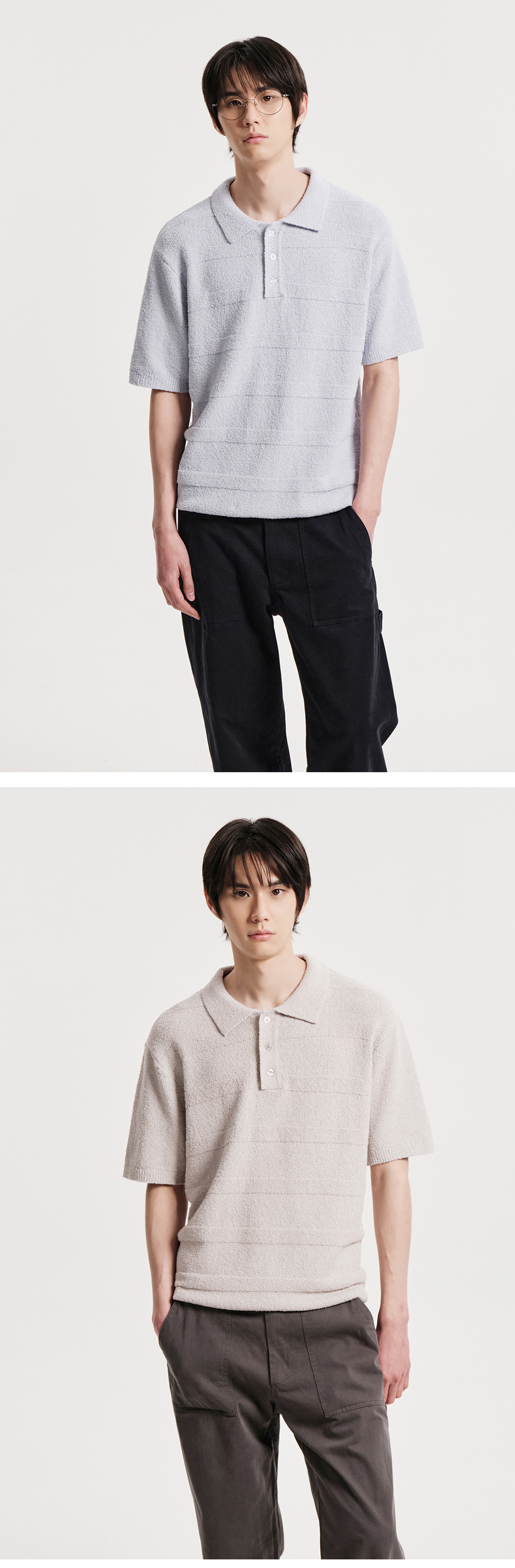 MUSINSA | CONNECT KINLOCH Terry Button Collar Short Sleeve Knit (Ivory)
