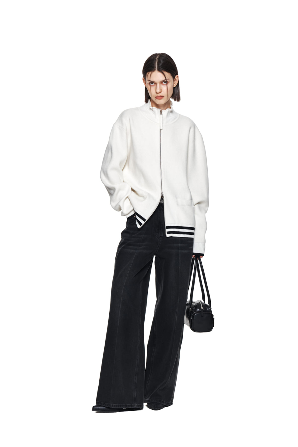 MUSINSA公式 | MATIN KIM SPELL POINT STRIPE KNIT CARDIGAN IN IVORY