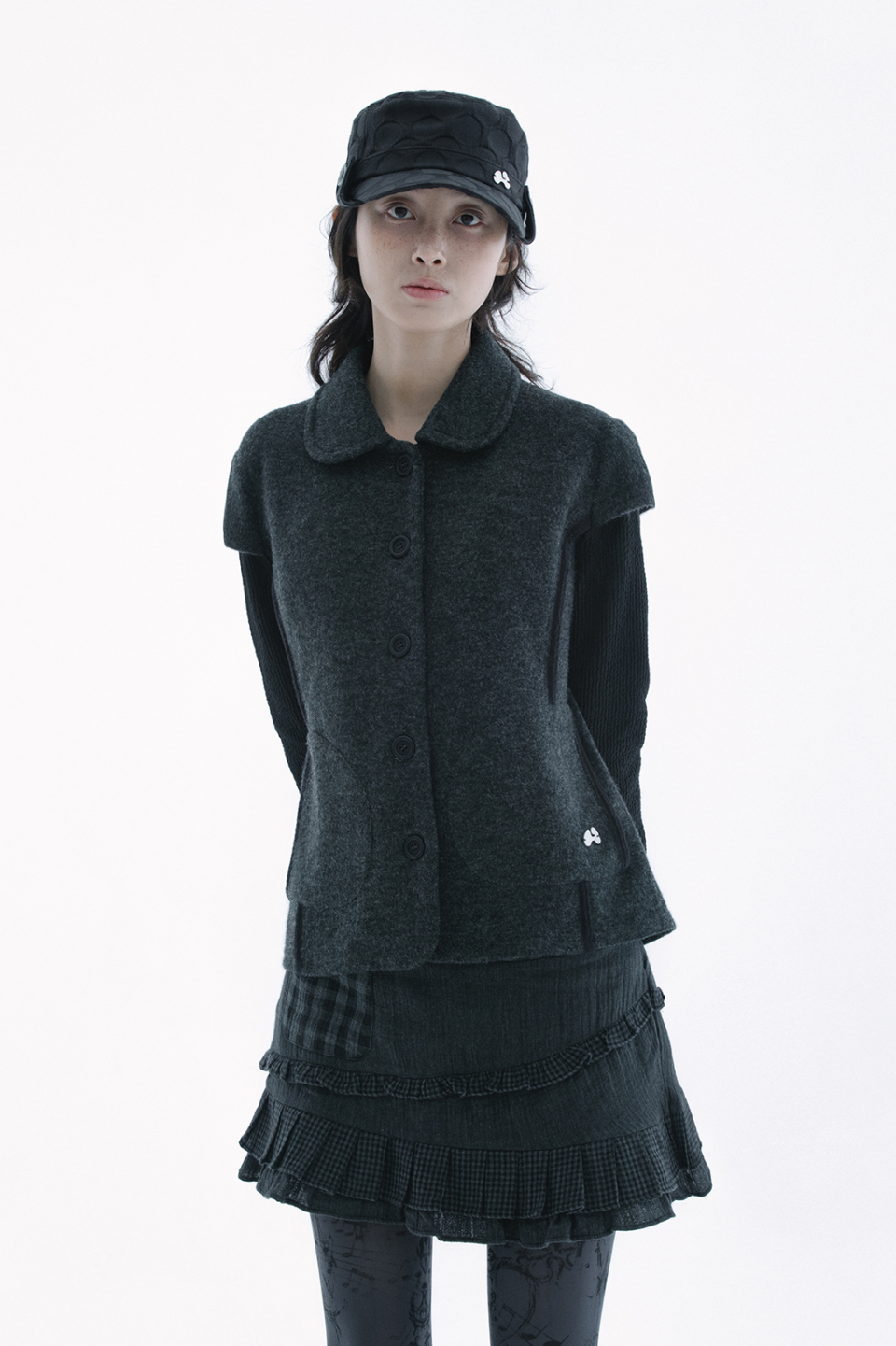 MUSINSA | HUG YOUR SKIN Round collar knit jacket (Charcoal)