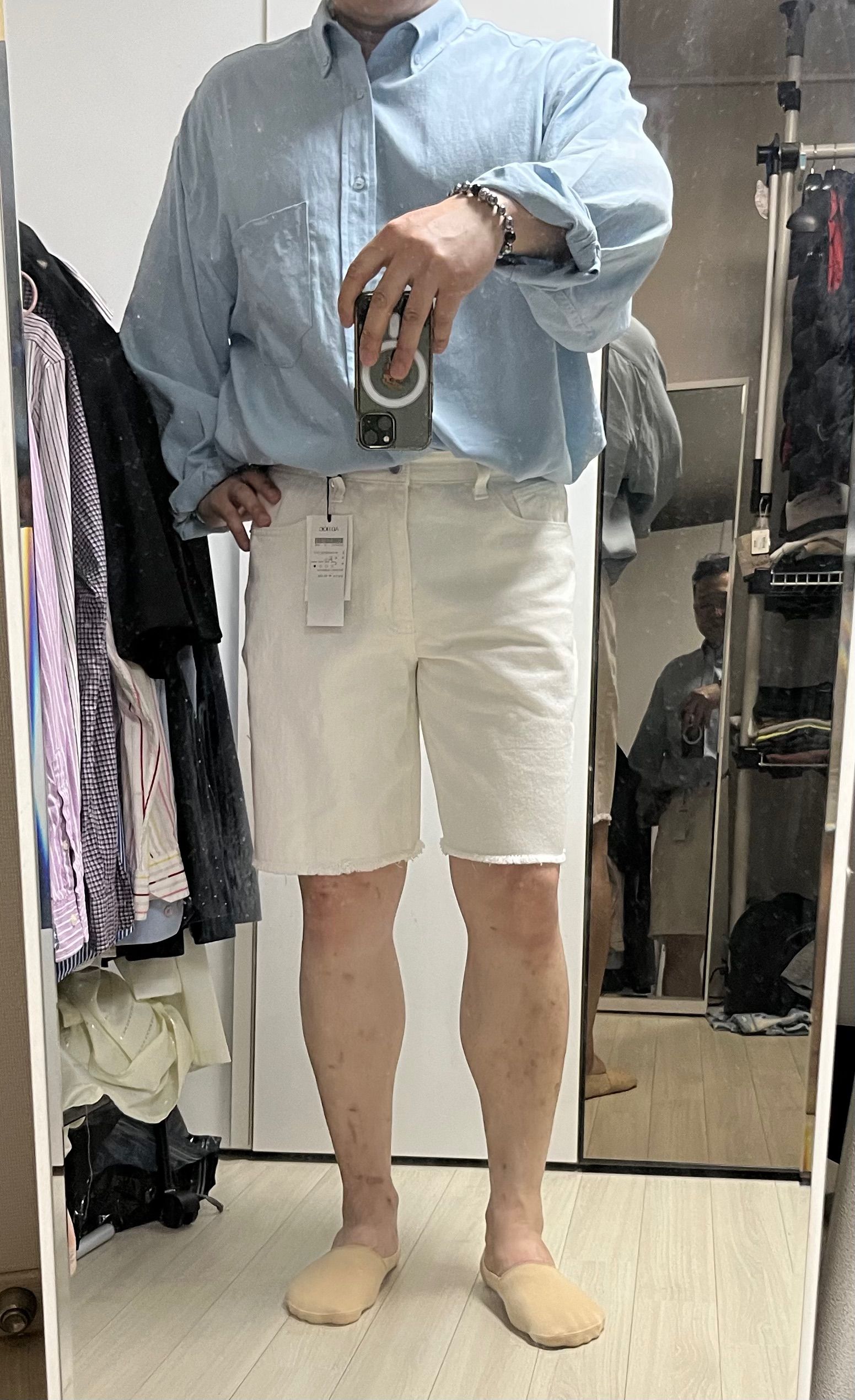 MUSINSA | AD HOC Men's hem cutting half pants (BLACK)