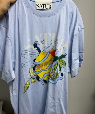 MUSINSA | SATUR Ribbon citron graphic short-sleeved T-shirt sky blue