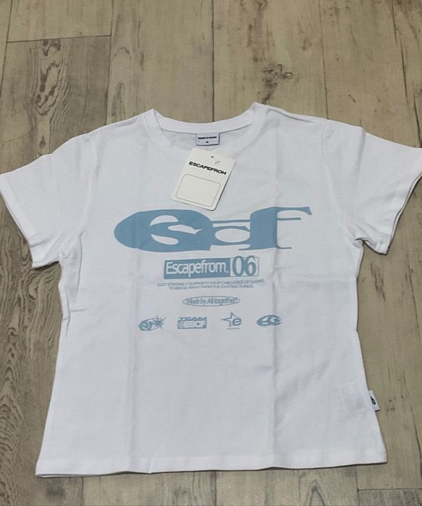 MUSINSA公式 | ESCAPEFROM ESCF Logo Collage Print Slim Fit Short Sleeve Tee White