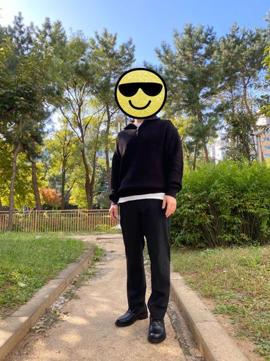 MUSINSA | LEMAIN SECOND Overfit volume washable half zip-up hachi knit [black]