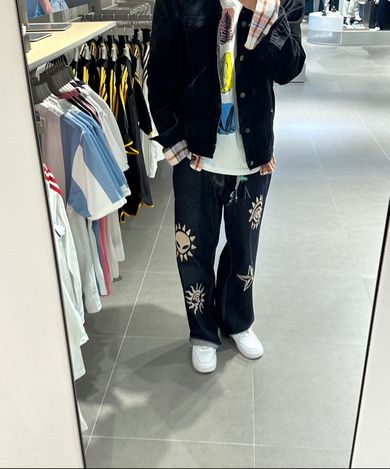 MUSINSA | HOODHOOD Western Alien Embroidered Denim Pants Indigo Blue