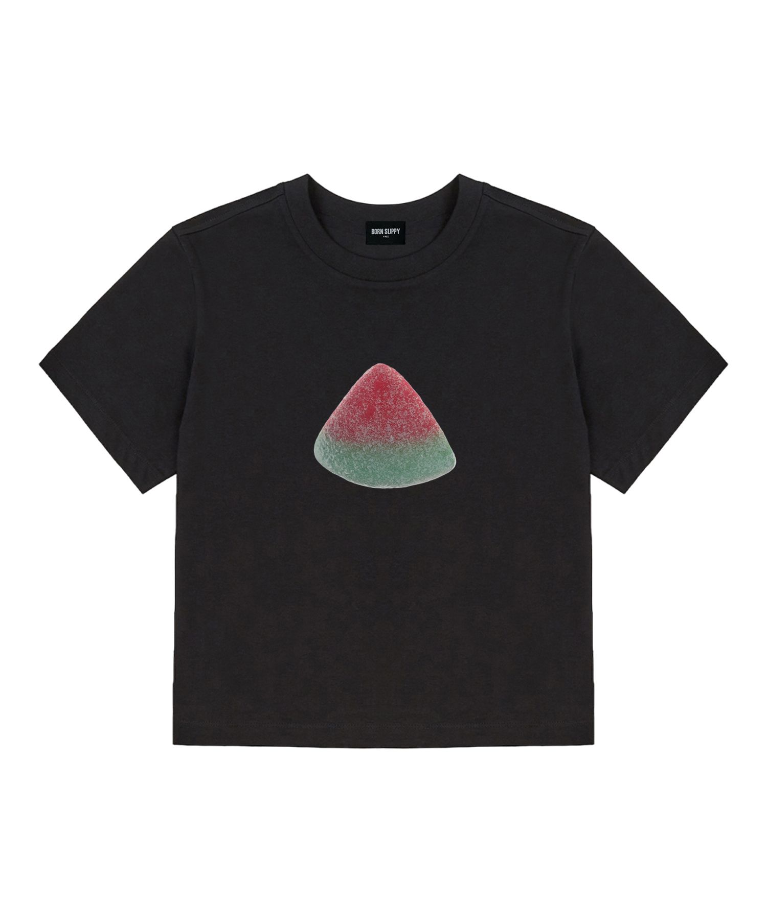 MUSINSA | BORN SLIPPY Watermelon Jelly Crop T-shirt (Black)