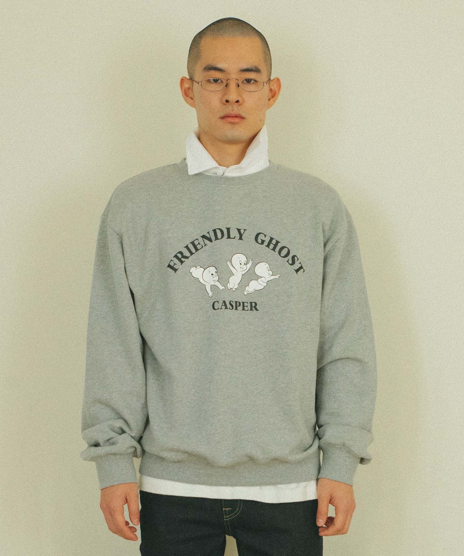 MUSINSA | PLAC CASPER x PLAC Flying Casper Sweatshirt Melange Grey