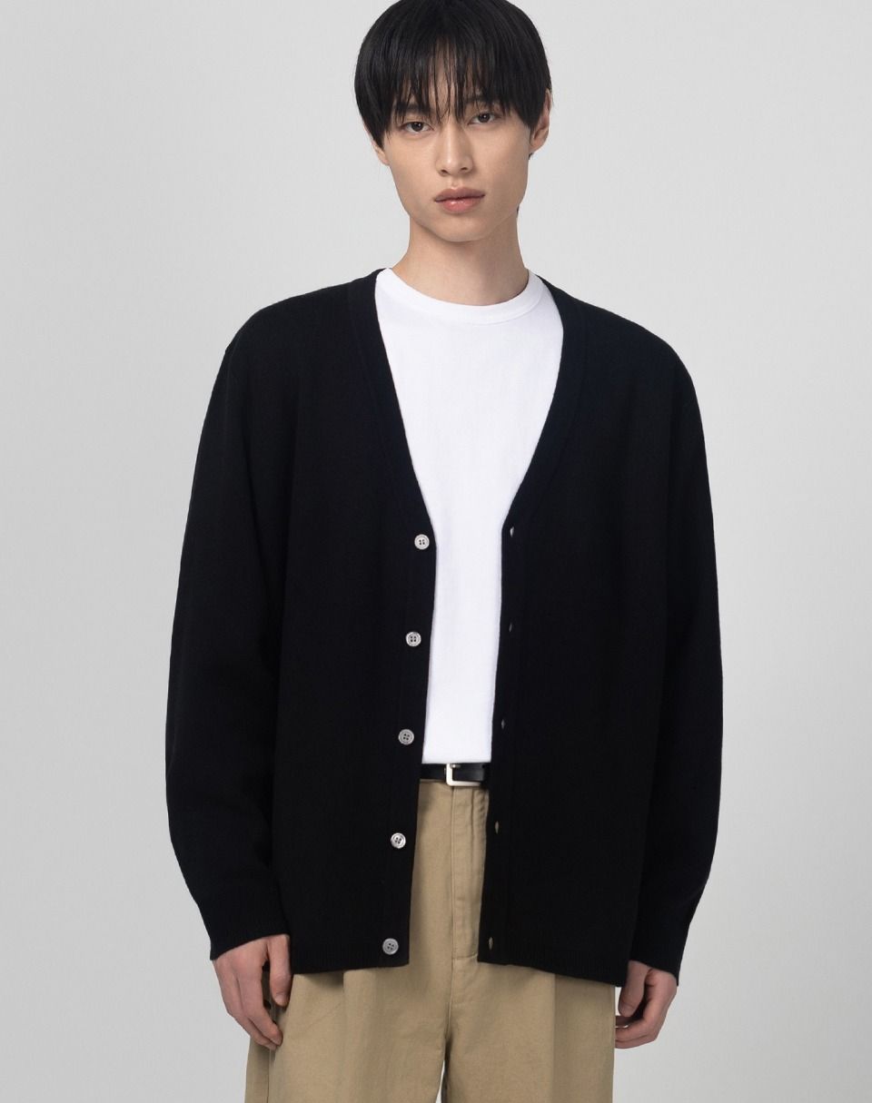 MUSINSA | WORK ON BODY OFF Half Milano Semi Overfit Basic Cardigan-Black