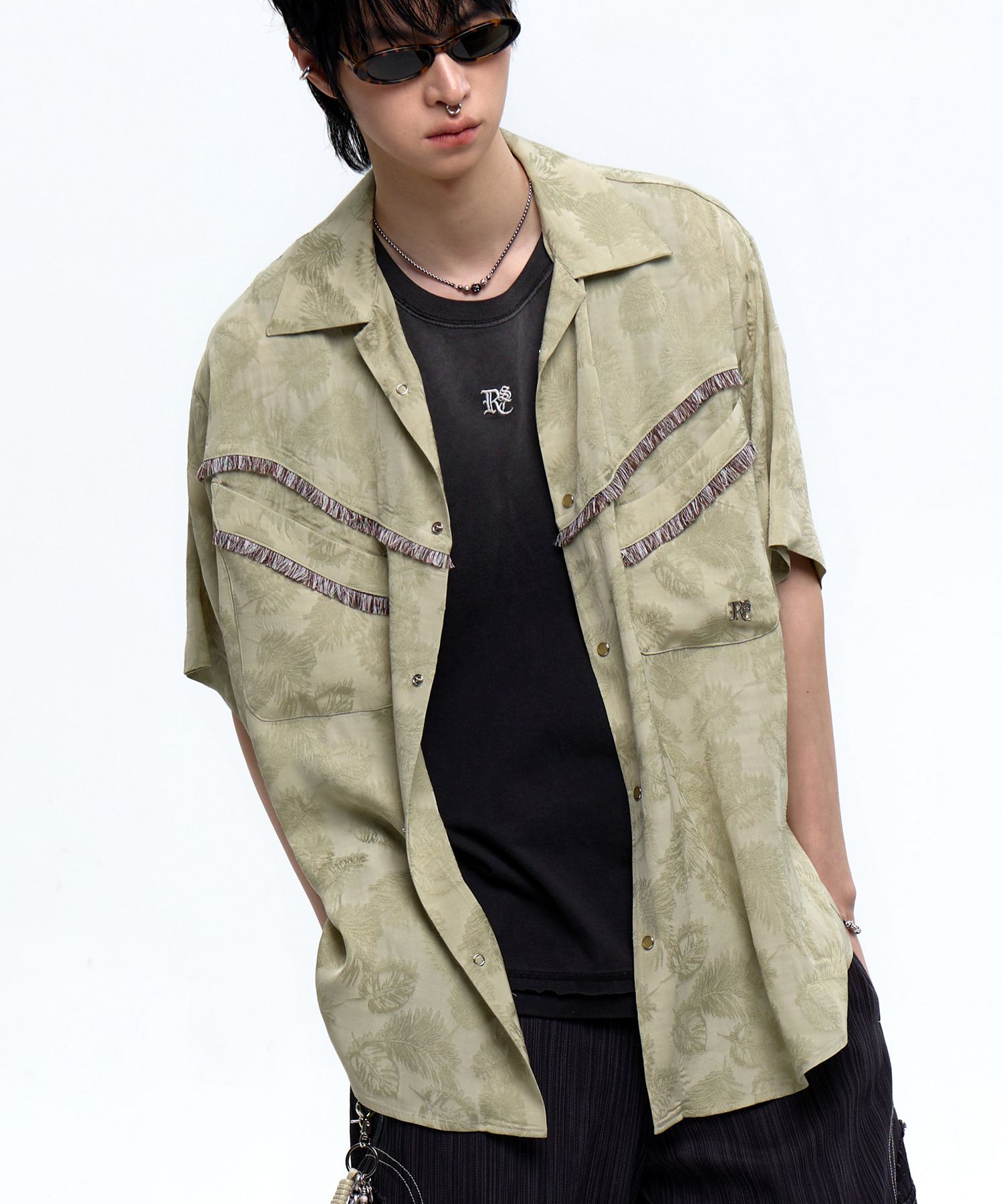 MUSINSA | RSSC JACQUARD WESTERN HALF SHIRT - DUSTY GREEN