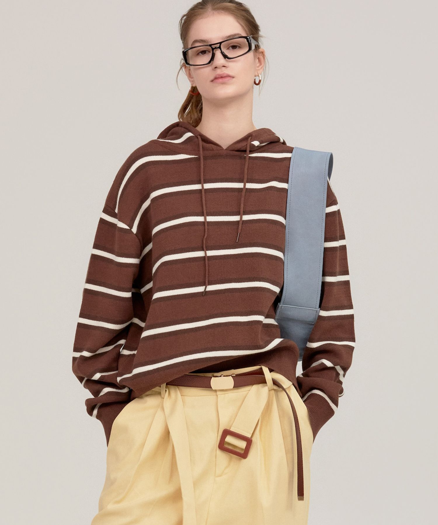 MUSINSA公式 | NOHANT MULTI STRIPE KNIT HOODIE BROWN