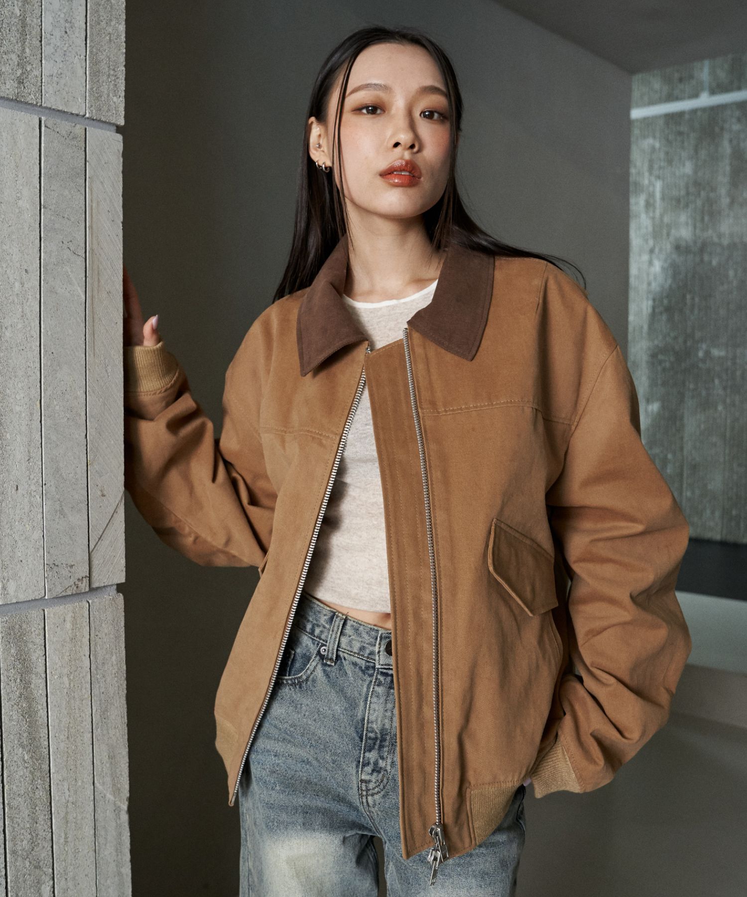 MUSINSA公式 | SPERONE WOMEN Detroit Shirring Bomber Jacket Women (Camel)
