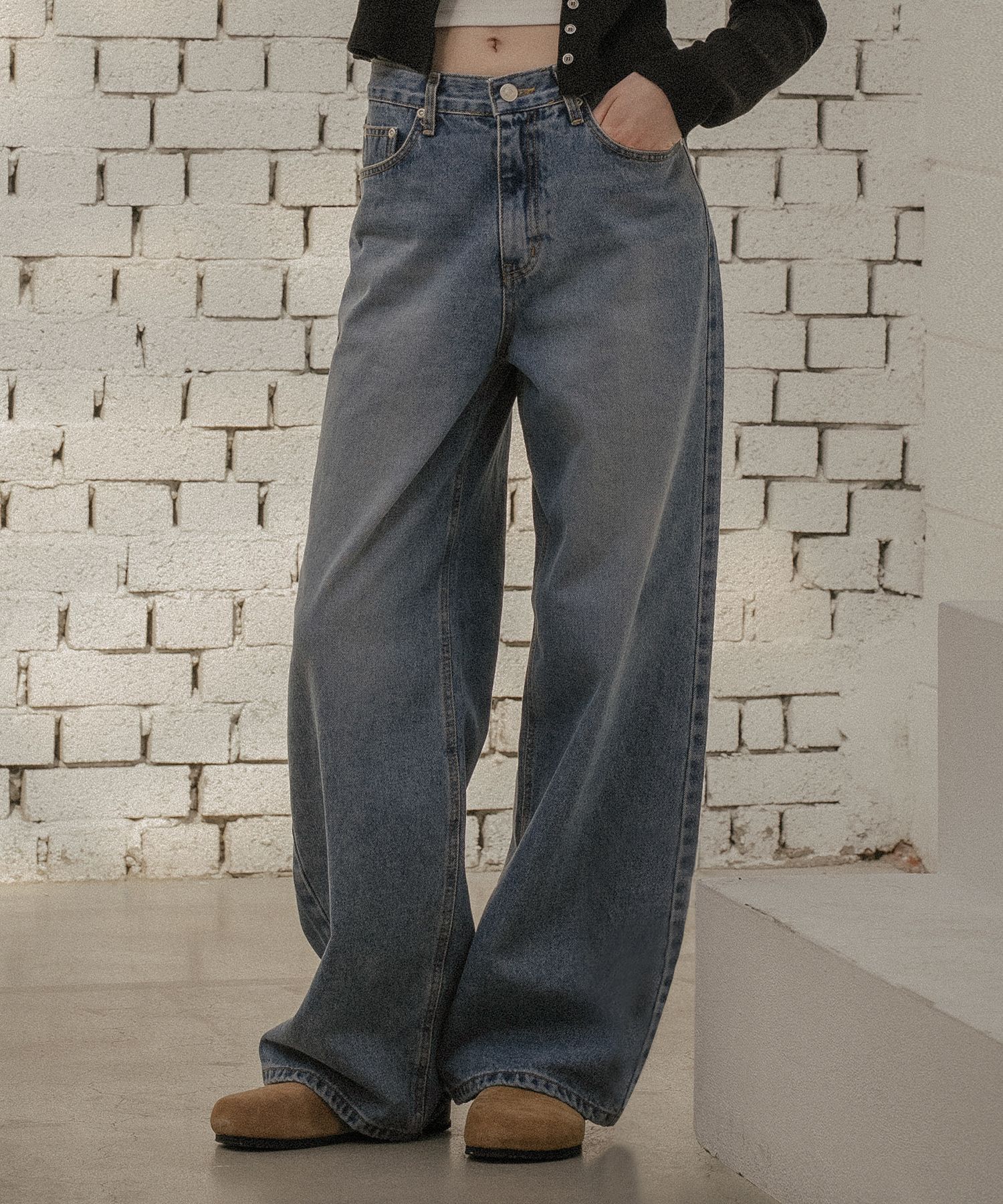 MUSINSA | KNOWNBETTER Loose fit straight washing denim pants_Blue