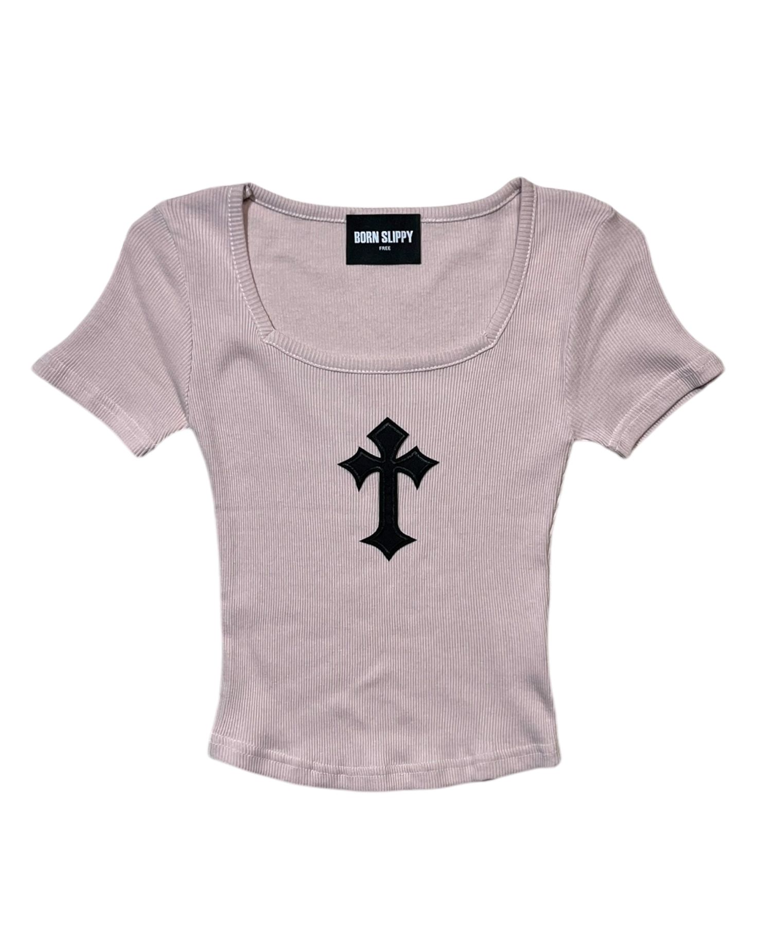 MUSINSA公式 | BORN SLIPPY Cross Square Neck T-shirt (Pink)