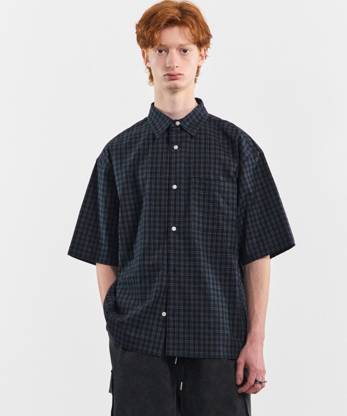 MUSINSA | BLACK MOMENT Nerd Check Overfit Short Sleeve Shirt [Black]