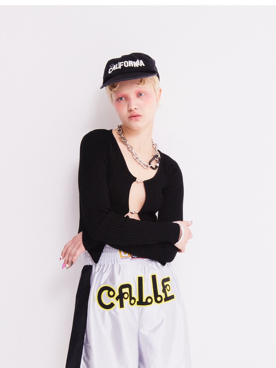 MUSINSA公式 | ASIF CALIE SEMI CROP RING CARDIGAN BLACK