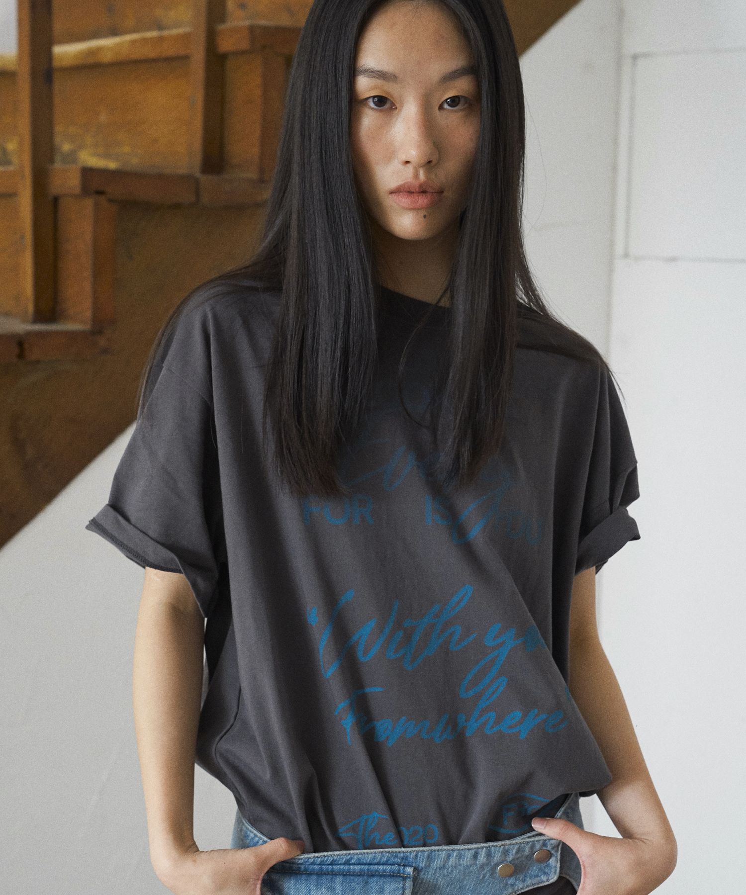 MUSINSA | FROMWHERE FADED T-SHIRT CHARCOAL