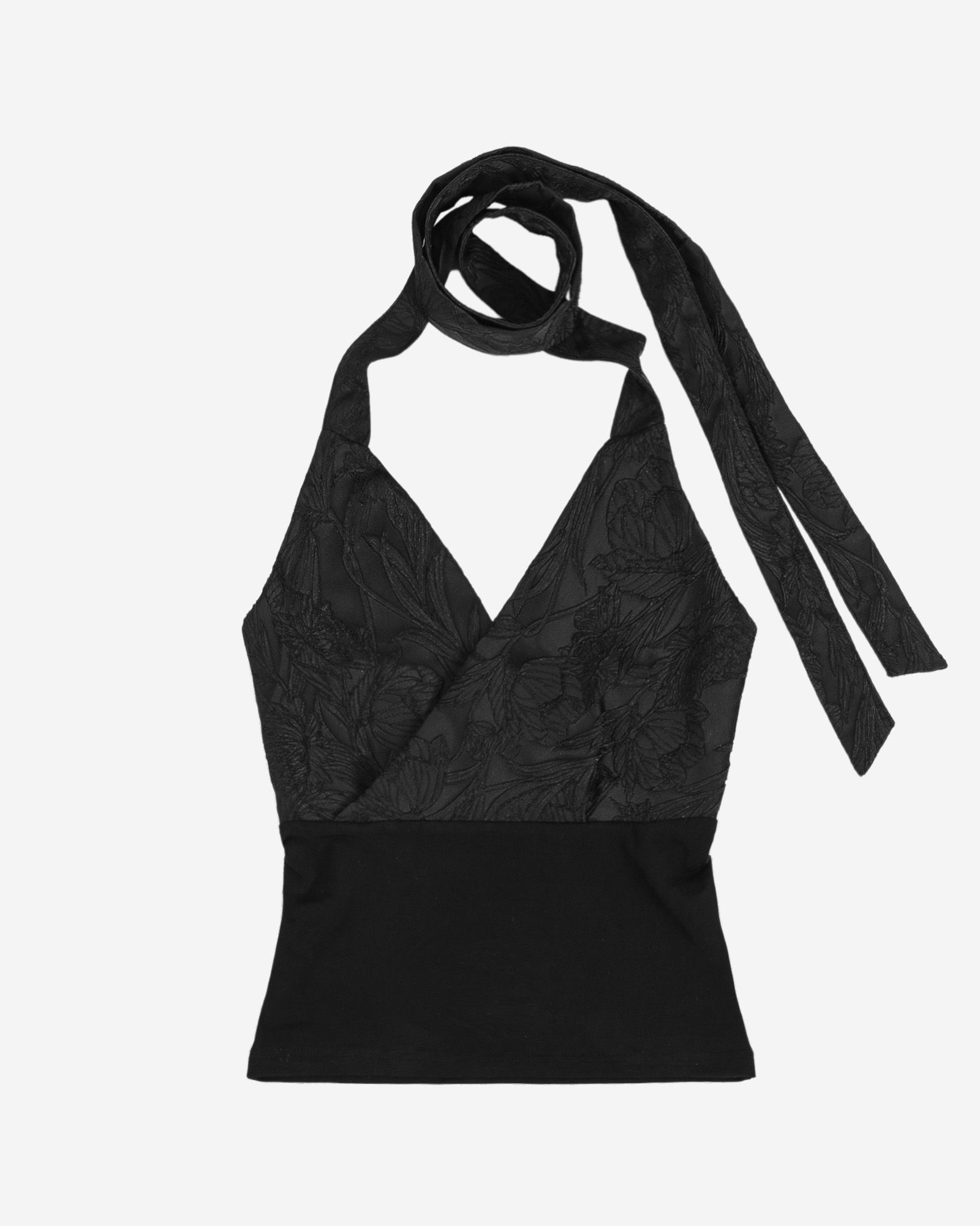 MUSINSA公式 | DARLING, YOU'RE BAD BLACK FLOWER HALTER TOP