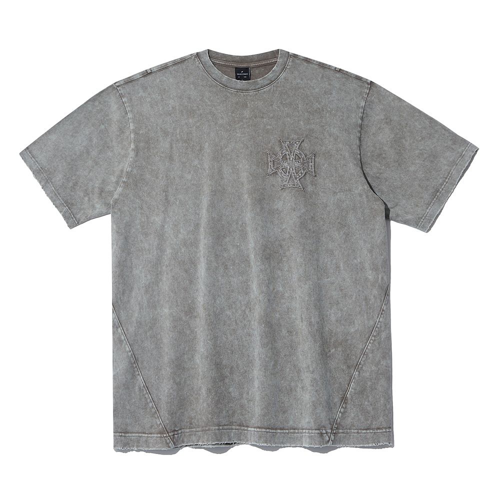 MUSINSA | WANGGWAN Etched Cross Washed T-Shirt (Grey)