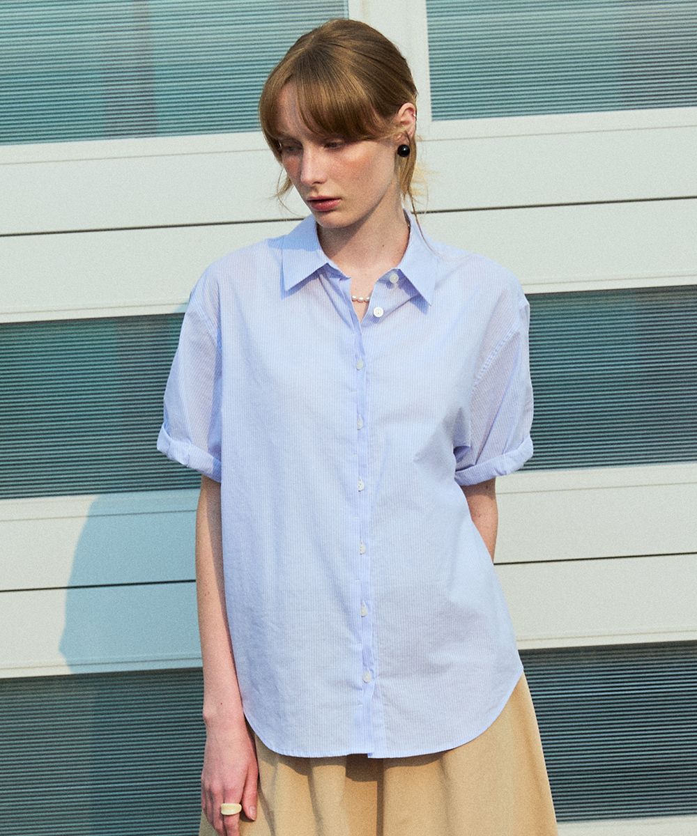 MUSINSA公式 | COQUET Sheer Double Placket Roll Up Shirt Melodic Blue