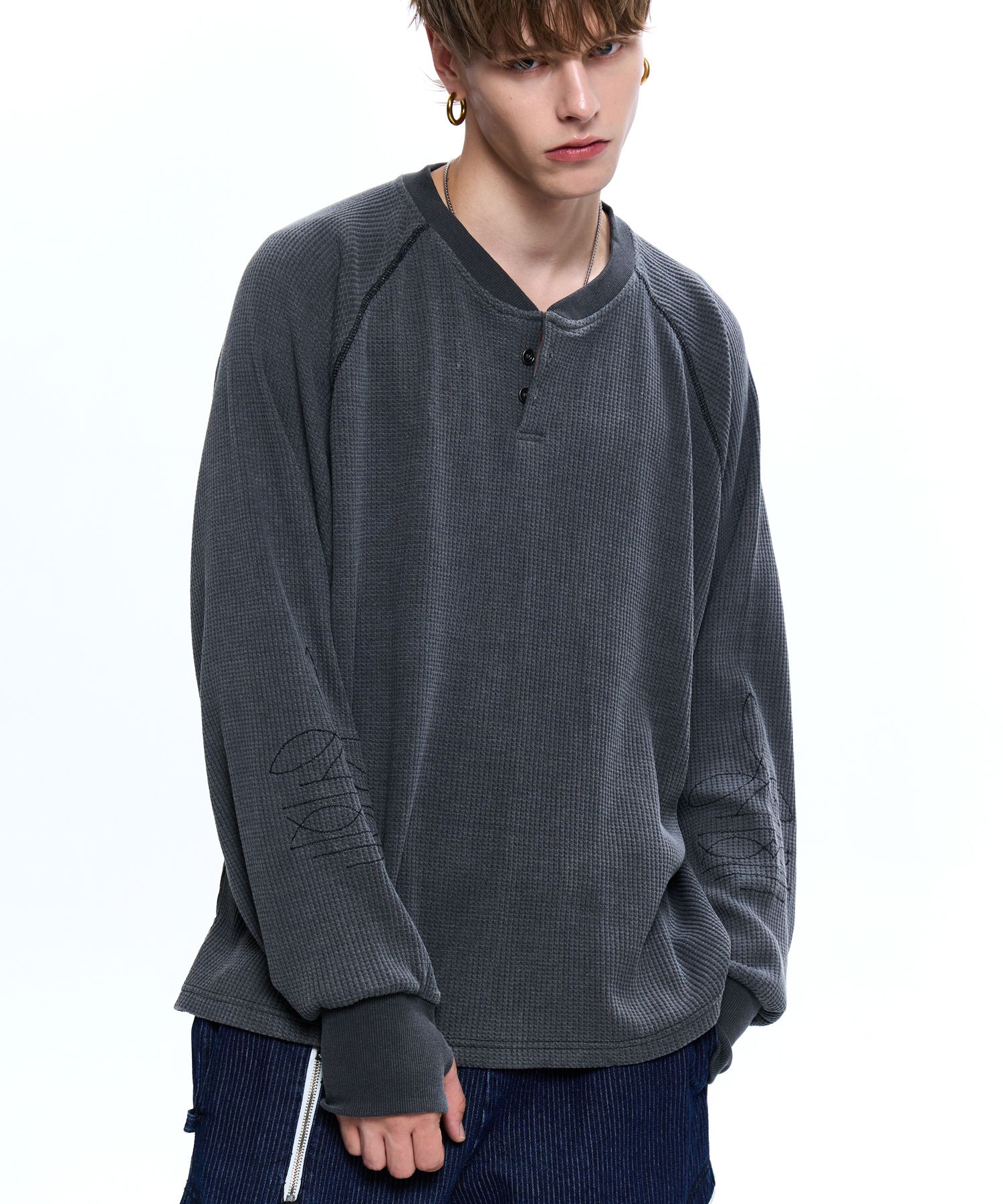 MUSINSA公式 | RSSC WASHING WAFFLE HENLEY NECK LONG SLEEVE - CHARCOAL