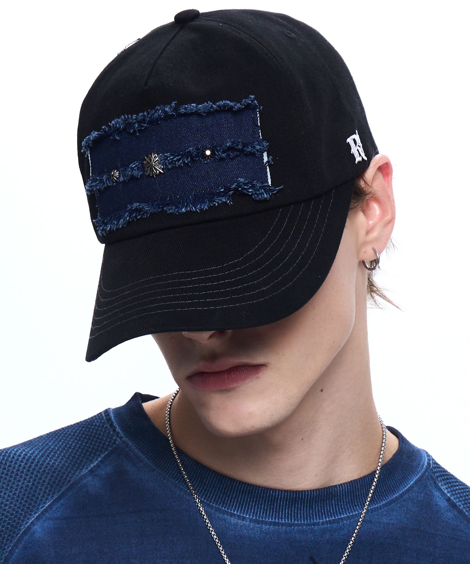 MUSINSA | RSSC DENIM PATCHED RIVET BALL CAP - BLACK