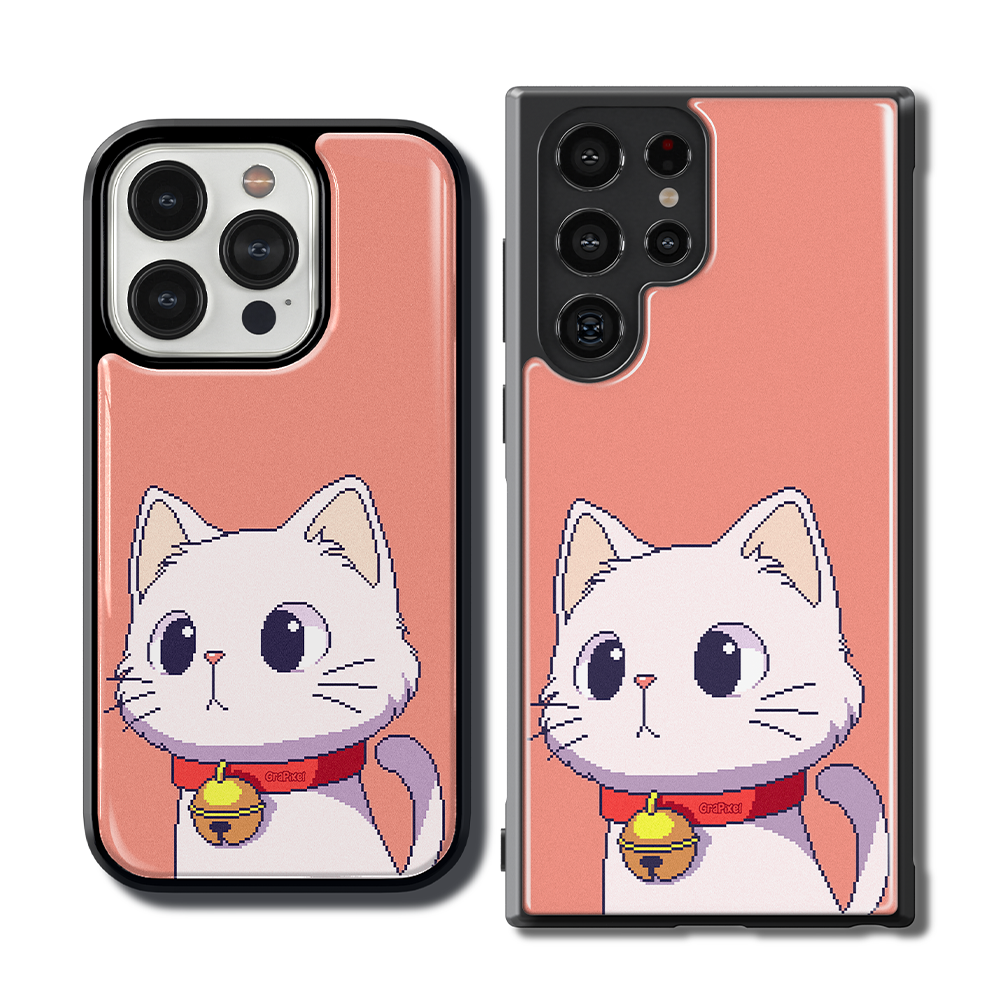 MUSINSA | GRAPIXEL 1980s Cat (Pink White) Glossy Epoxy Bumper Phone Case