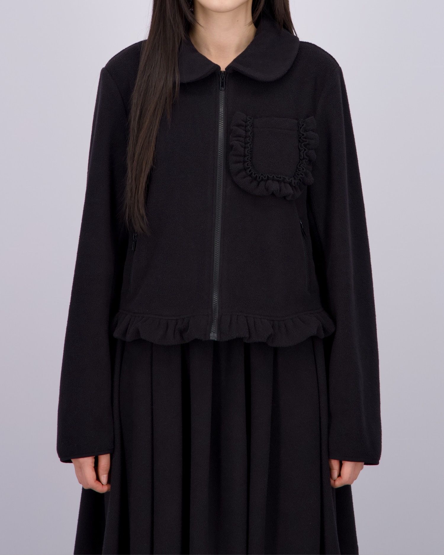 MUSINSA | LO AXUAL FLEECE FRILL POCKET JACKET_BLACK