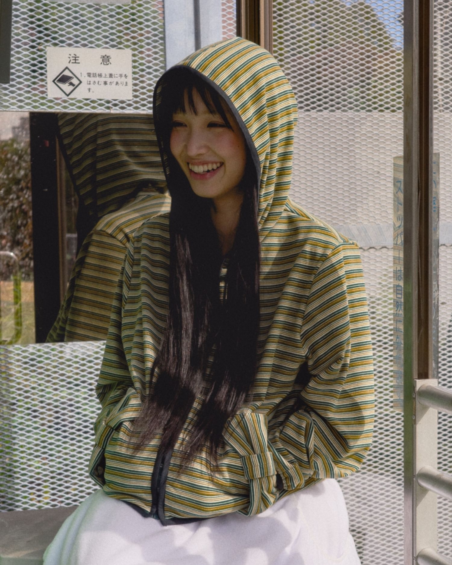 MUSINSA | LO AXUAL FLEECE MULTI STRIPE RIBBON HOOD ZIP UP_GREEN