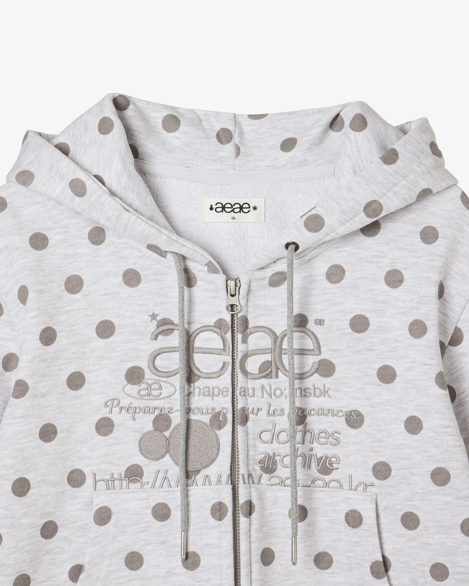 MUSINSA | AEAE WEB LOGO CROP HOOD ZIP UP [DOT LIGHT GREY]